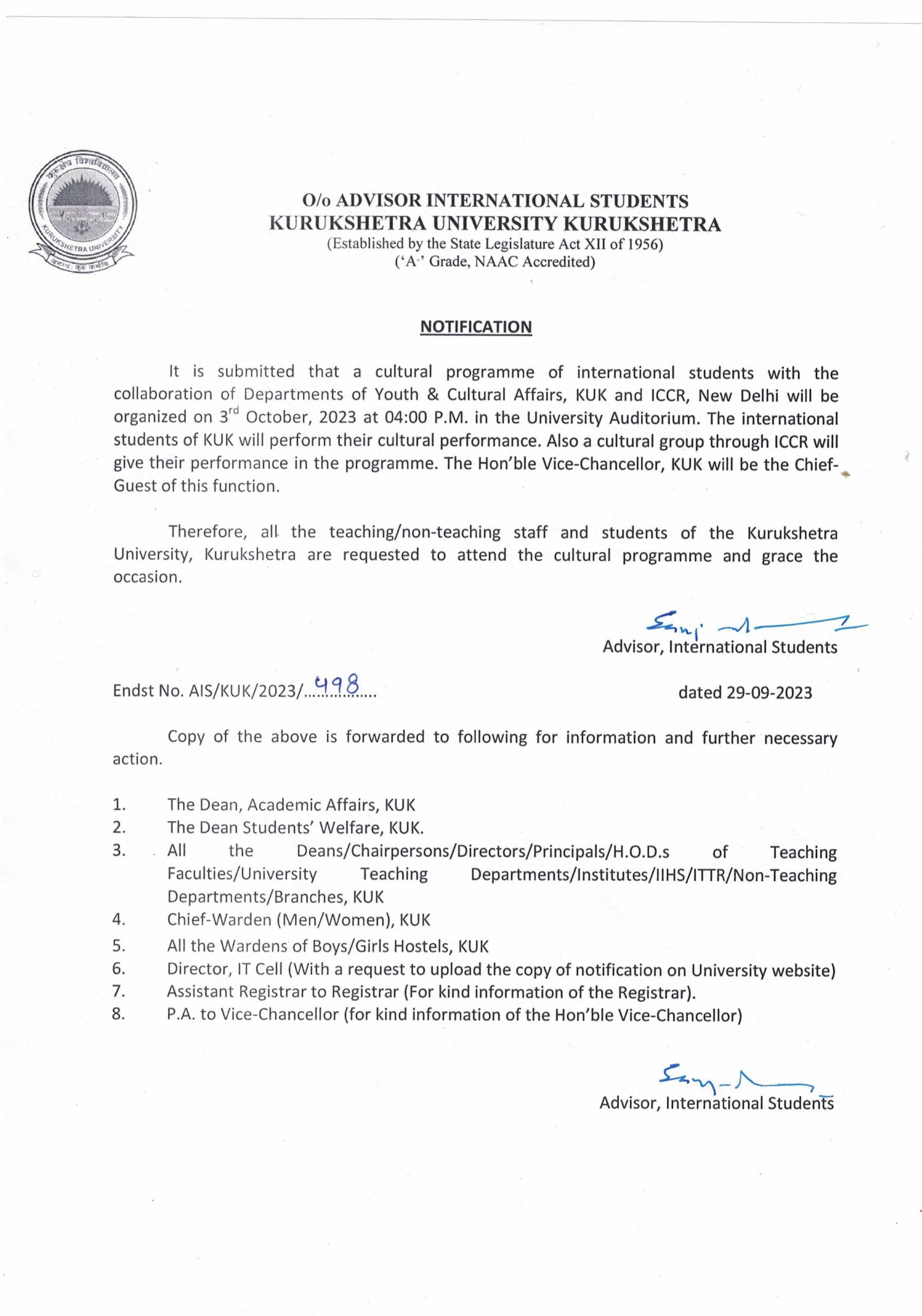 Latest News / Notices – Kurukshetra University
