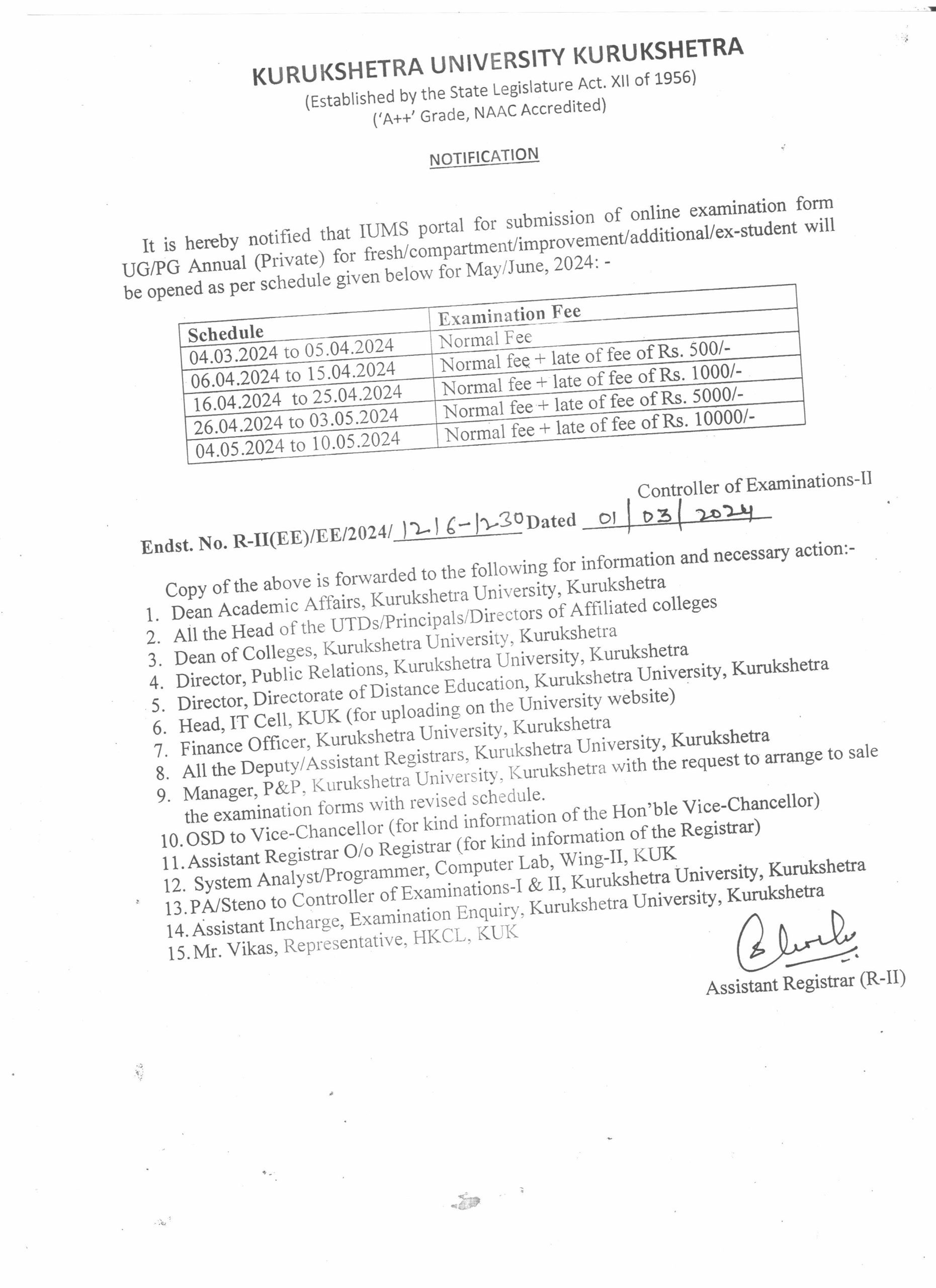 Exam Notices – Kurukshetra University